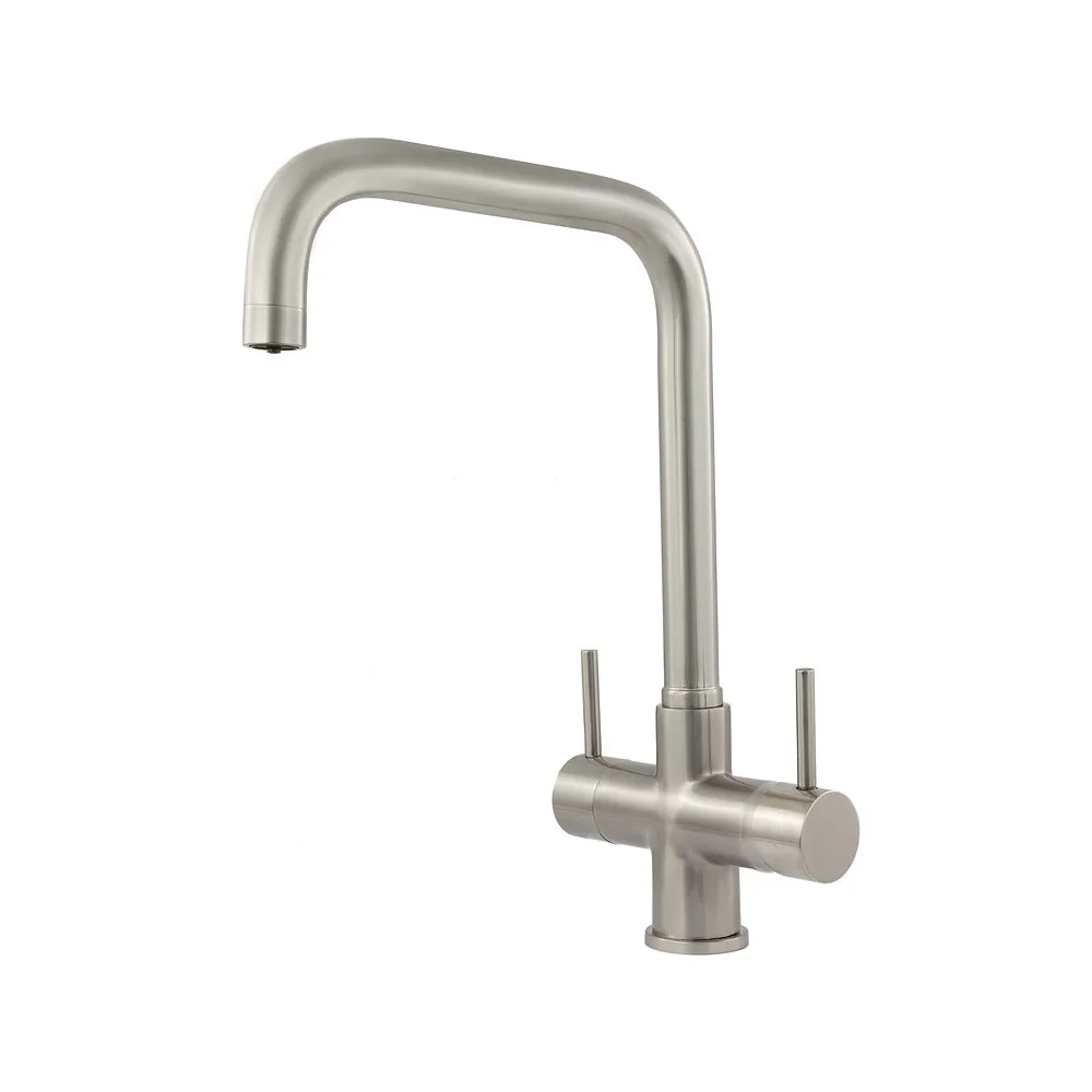 Monza Two Lever Brushed Steel 3 Way Tap Designer Taps Kitchen